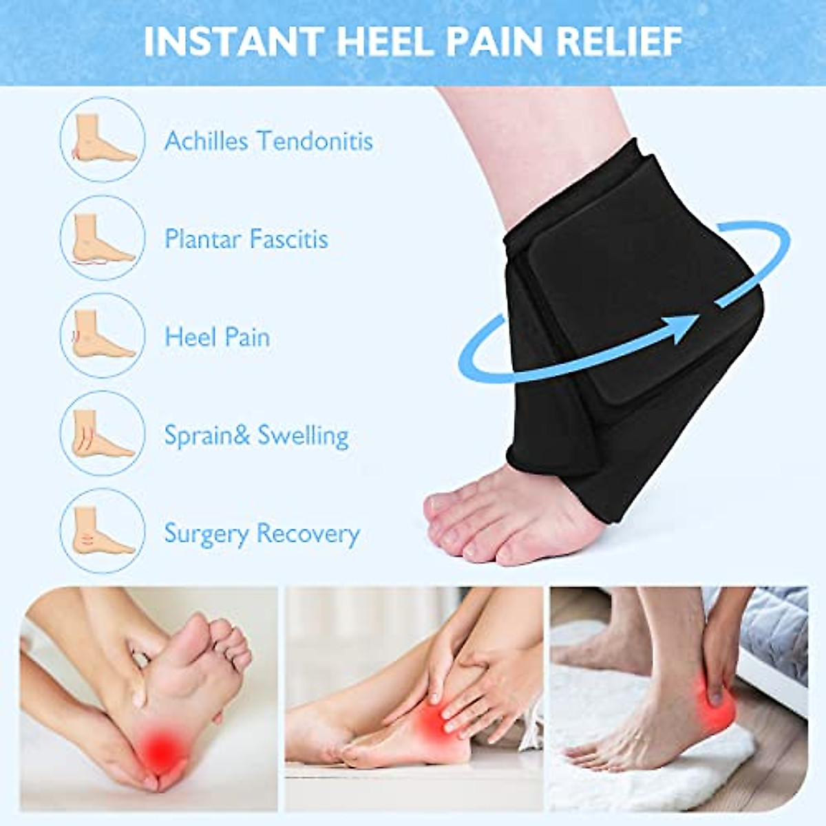 Helthrelife Heel Ice Pack for Pain Relief, Gel Ankle Ice Pack Wrap Adjustable for Heel Pain, Plantar Fasciitis, Achilles Tendinitis, Dry Cracked Heels, Sprain, Sports Injuries Pack of Two
