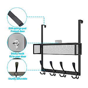 Kaiferty Over The Door Hooks Organizer,Over Door Hanger Towel Rack Mesh Basket with 12 Hooks,Back of Door Storage Organizer for Bedroom,Bathroom,Kitchen,Office(Black)