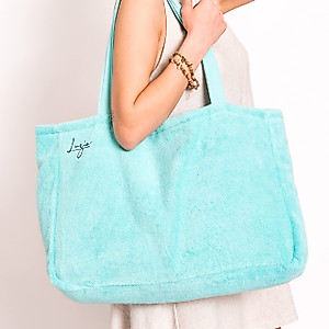 Luzia Cotton Terry Tote Bag - Everyday Use - Extra Large, Reversible, Shoulder Bag - Made of Luxuriously Soft Premium Cotton (Turquoise)
