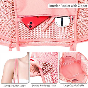 Ayieyill Mesh Beach Tote Large Bag Womens Shoulder Handbag with Multiple Pockets for Women Family Beach Pool Swimming Travel Vacation (M/Pink)