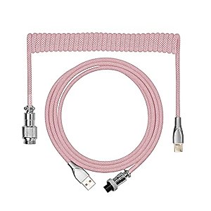 EPOMAKER Macaron 1.8m Coiled Type-C to USB A TPU Mechanical Keyboard Cable with Detachable Aviator Connector for Gaming Keyboard/Tablet/Smart Phone (Pink)