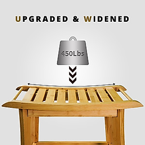 RANDEFURN Bamboo Shower Bench Waterproof, 2-Tier Spa Seat Bath Stool, Storage Shelf with Fence, for Shaving Legs or Shower Bath Chairs Spa Seats for Bathroom,(Natural)