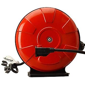 Woods 48004 14/3 SJTW Metal Extension Cord Reel with Locking Plug; Red; 30-Feet; Foot; Orange