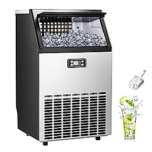 Electactic Ice Maker, Commercial Ice Machine,100Lbs/Day, Stainless Steel Ice Machine with 48 Lbs Capacity, Includes Scoop & Perfectware - PW Icebags-DS-100ct 10lb with Drawstring-100ct