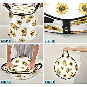 Bears Sunflowers Pop Up Laundry Hamper With Lid Foldable Laundry Basket With Handles Collapsible Storage Basket Clothes Organizer for Travel Picnic Camp