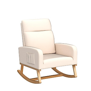 YUUIJOAA Rocking Chair Nursery - Glider Modern Accent Chairs Upholstered Velvet Nursing Rocker Padded Armchair for Indoor Living Room Bedroom Beige