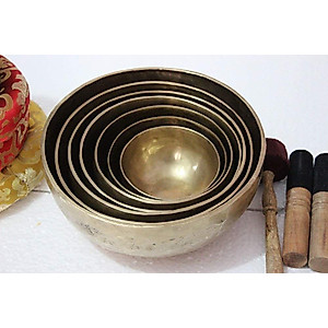 Set of 7 pieces ~ Hand Hammered Yoga Meditation Bowls 5"-10" included 7 Mallets, 7 cushions & 1 drum stick.