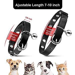 Leather Cat Collars Bell,Cats Safety Collar with Elastic Strap, Adjustable Kitty Collar for Cats, Personalized Moon & Rhinestone 7-10 Inch Length for Cats, Kitten & Puppy (1 Pack Black)