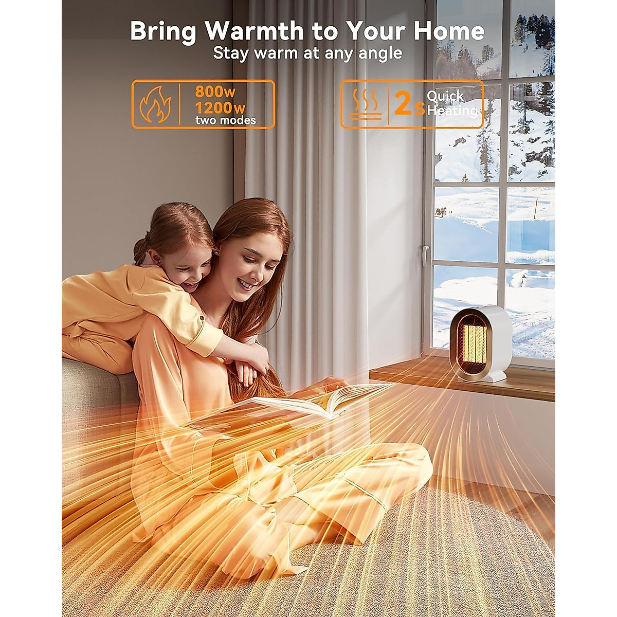 QQT Electric Space Heater,Portable Energy Efficient Space Heaters for Indoor Use,Two-Speed Portable Heater Fan for Office with Adjustable,Overheating Protection,Dumping Shutdown (White)