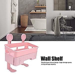 Double‑Layer Bathroom Shelf,Shower Caddy Basket Shelf Set,Toilet Tissue Box Punch Free Kitchen Bathroom Storage Rack,Wall Mounted Holder for Bathroom Shower Kitchen(Pink)