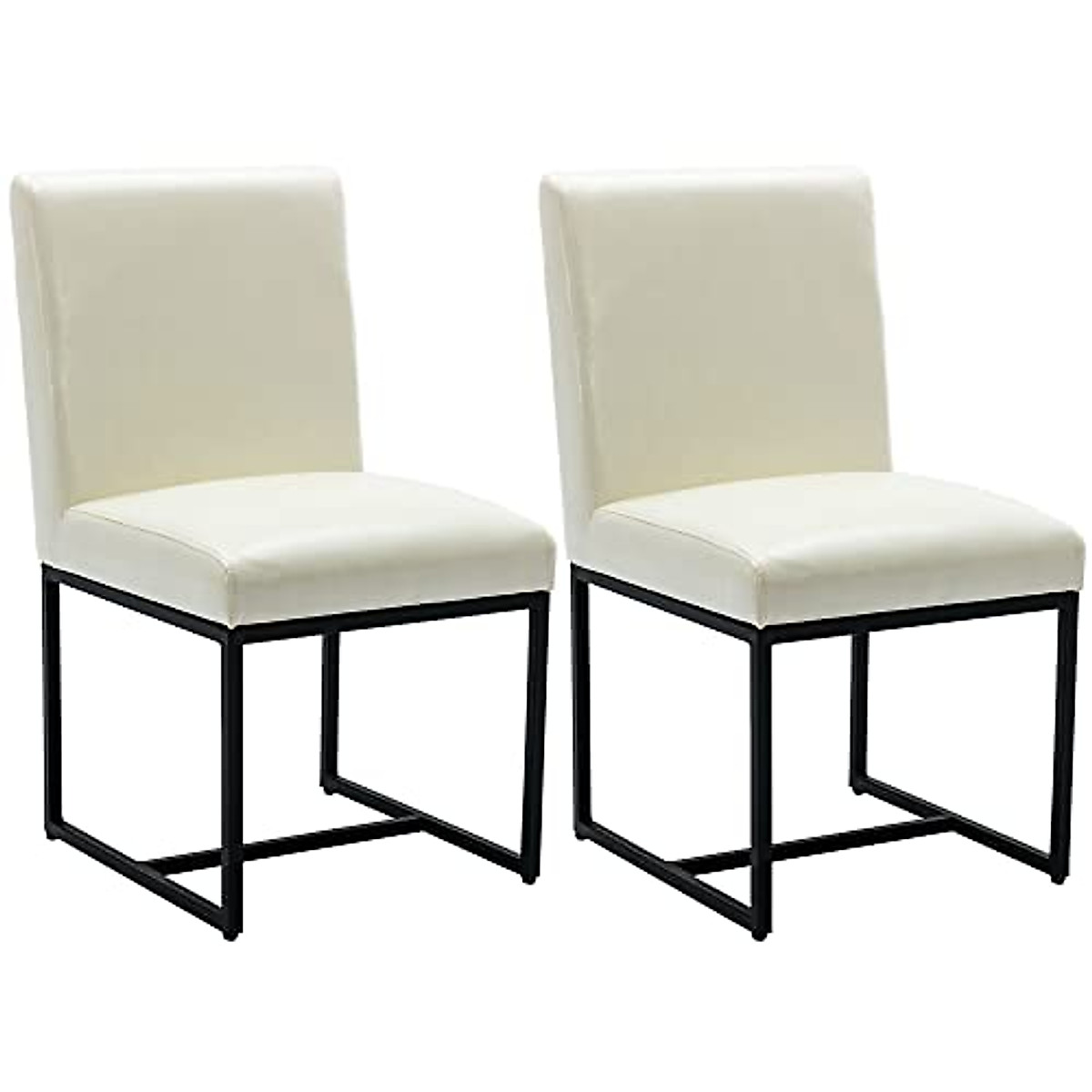 VESCASA Faux Leather Upholstered Dining Chairs with Black Metal Frame, Mid Century Modern Padded Kitchen Chair with Adjustable Foot Pads for Restaurant, Dining Room, Set of 2, Cream