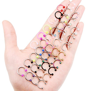 Vsnnsns 16G Surgical Steel Horseshoe Nose Septum Rings Piercing Jewelry Cartilage Helix Tragus Earring Studs Hoop Lip Horseshoe Ring Piercing Jewelry Retainer for Women Men 10mm 40pcs