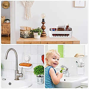 2 Sets Shower Caddy Suction Cup with Soap Dish and Toothbrush Holder One Second Installation No Drilling Suction Shower Shelf Removable Suction Shower Organizer for Bathroom Kitchen