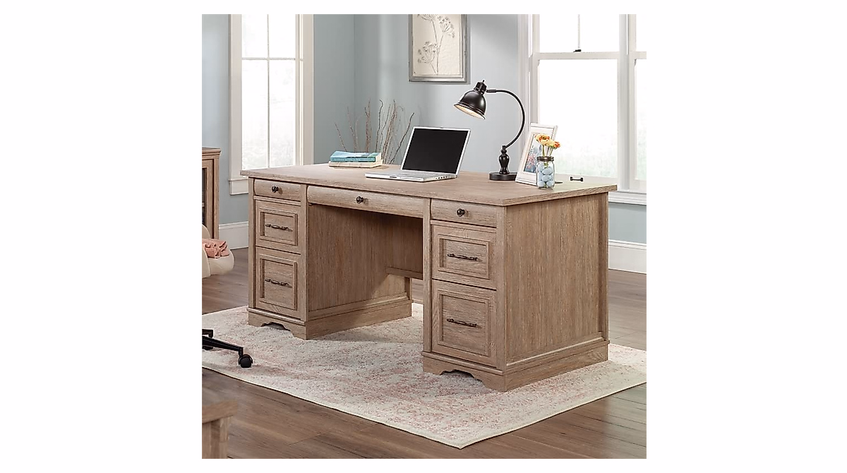 Sauder Rollingwood Pedestal Desk in Brushed Oak | Stylish & Durable