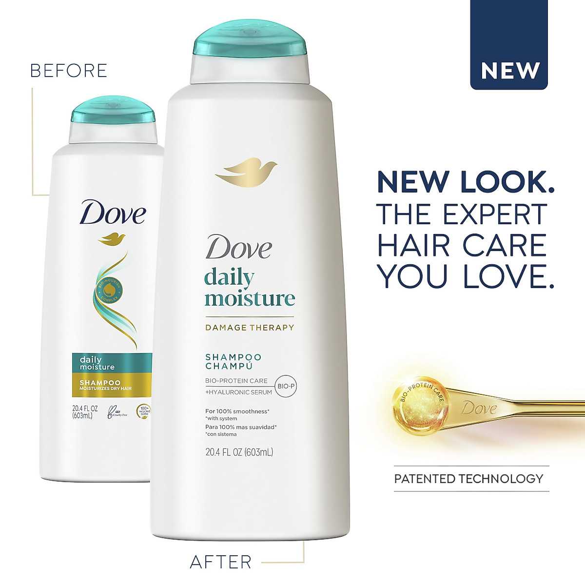 Dove Damage Therapy Shampoo Daily Moisture for Dry Hair Shampoo with Bio-Protein Care 20.4 fl oz