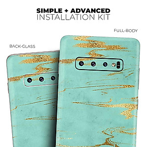 DesignSkinz Mint Marble & Digital Gold Foil V2 Protective Vinyl Decal Wrap Skin Cover Compatible with The Samsung Galaxy S20 (Screen Trim & Back Glass Skin)