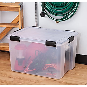IRIS USA 74 Quart WEATHERPRO Plastic Storage Box with Durable Lid and Seal and Secure Latching Buckles, Weathertight, Clear with Black Buckles, 1 Pack