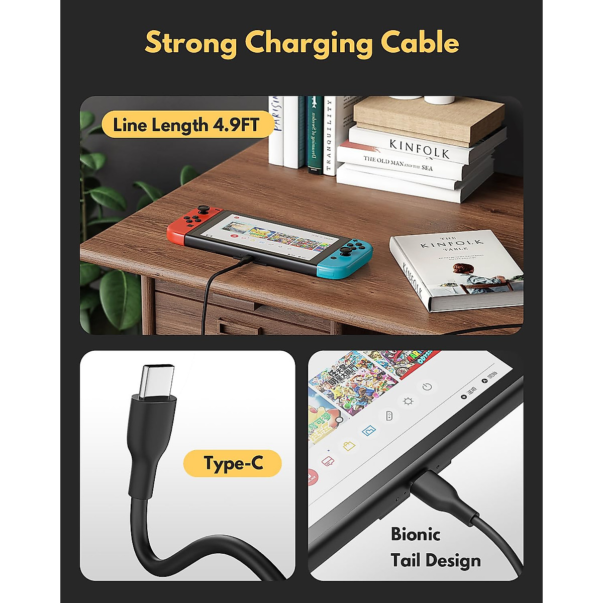 USB C Charger for Nintendo Switch, 45W AC Adapter Cable for Switch Lite/OLED/Steam Deck/TV Dock Mode, Power Supply Cord for Tablets/MacBook Pro/iPad/Laptop 15V 3A Fast Charging