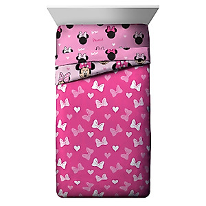 Jay franco Disney Minnie Mouse Hearts N Love Twin Comforter - Super Soft Kids Reversible Bedding - Fade Resistant Microfiber (Official Disney Product)