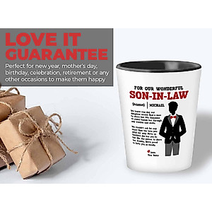 Son in Law Personalized Shot Glass 1.5 oz - For Our Wonderful - Custom Name Sarcasm Birthday Wedding Anniversary Mother in Law Daughter