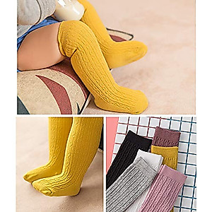 Nuziku Toddler Knee High Socks - 6 Pairs Little Girls Cable Knit Cotton Stockings (Assorted 6-pack, 1-2T)