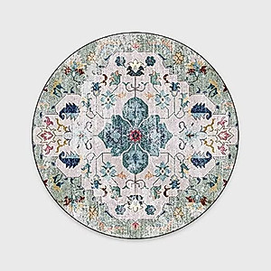 Small Round Boho Rug 2ft Washable Chic Area Rugs Farmhouse Vintage Distressed Circle Floor Mats Carpet for Bedroom Bathroom Entryway