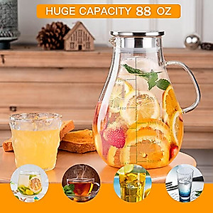 Glass Pitcher with Lid,88 Ounces -2500ml Glass Water Pitcher with Precise Scale Line, Hot/Cold Water Jug, Juice and Iced Tea Beverage Carafe with Lid