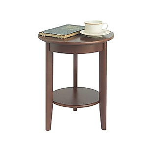 MaxSmeo Round End Table, Small Side Table for Small Spaces, 2-Tier End Table Wooden Side Table, Mid Century Modern Coffee Table,Easy Assembly, Brown, Two-shelves