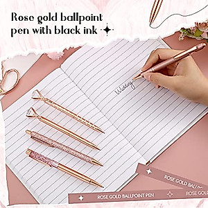 16 Pcs Rose Gold Ballpoint Pen Set Include Diamond Pen Metal Stylus Pen Liquid Sand Pen Flower Pen Glitter Retractable Pen Black Ink Slim Ballpoint Pen for Wedding Party Office School Home Supplies