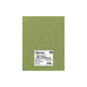 PA Paper Accents Glitter Cardstock 8.5" x 11" Olive Green, 85lb colored cardstock paper for card making, scrapbooking, printing, quilling and crafts, 15 piece pack