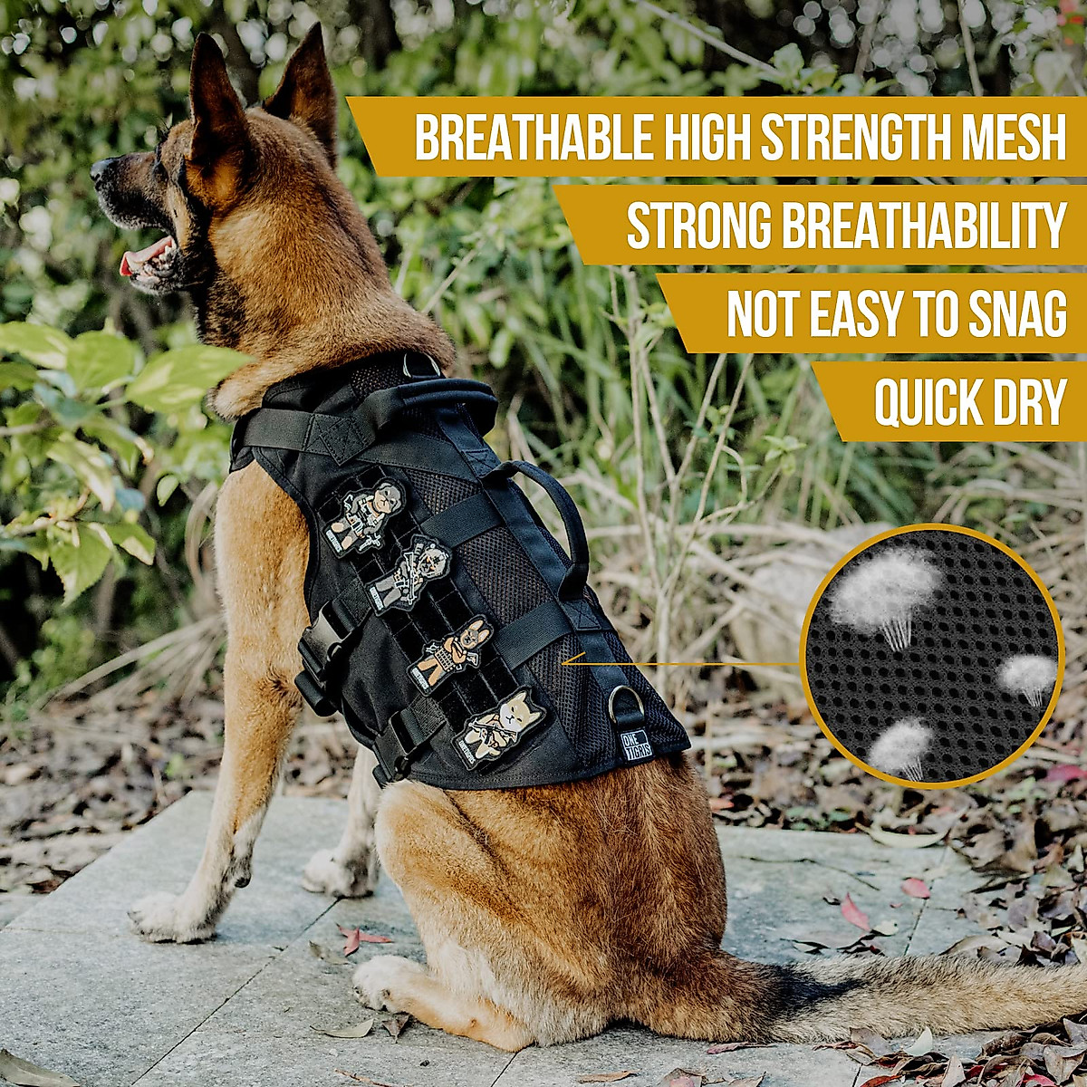 OneTigris No Pull Tactical Dog Harness for Medium Dog, Aire Mesh Dog Vest Harness, Breathable Military Dog Molle Vests with Handles, Service Dog Vest for Walking Hiking Training (M, Black)