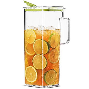 Komax Large Plastic Water Pitcher with Lid Square Water Carafe with Lids – BPA-Free, Dishwasher Safe Plastic Pitcher – Water, Tea, or Juice Containers with Lids for Fridge (2.3 Liters)