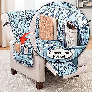 Couch Guard XL Recliner/Chair Cover - Sofa Slipcover, Stylish Furniture - Shield & Protects from Dogs, Cats, Pets, Kids with Stains - Reversible, Convenient Pocket, Easy Wash & Dry - Jory Blue - Blue