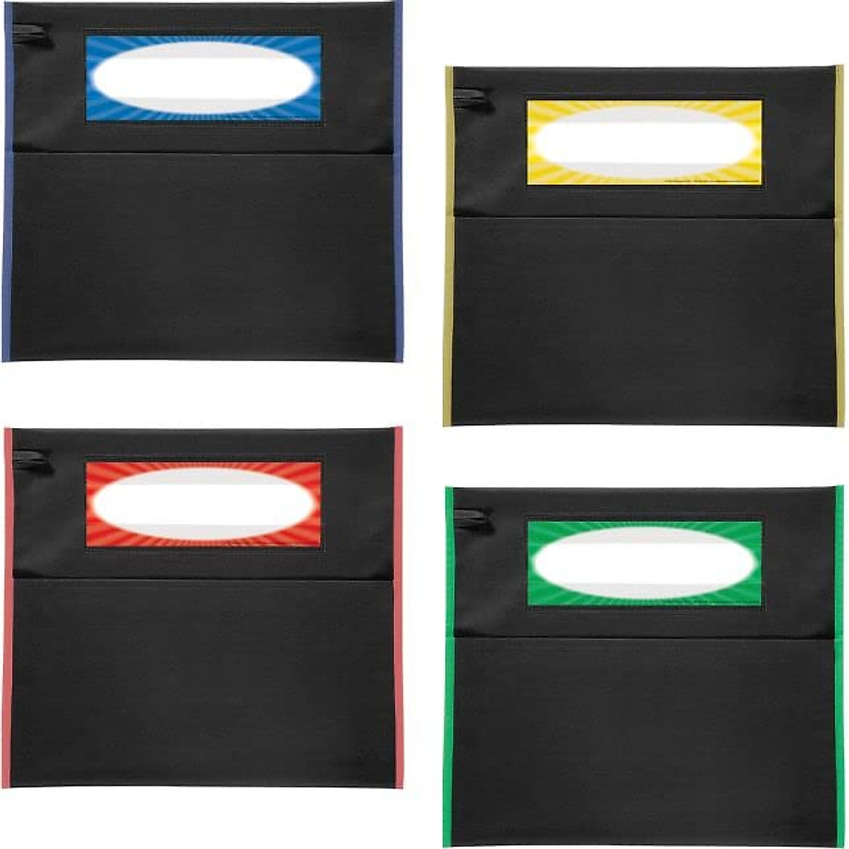 Really Good Stuff Store More Black Grouping Chair Pockets - 4-Color Piping - Set of 32