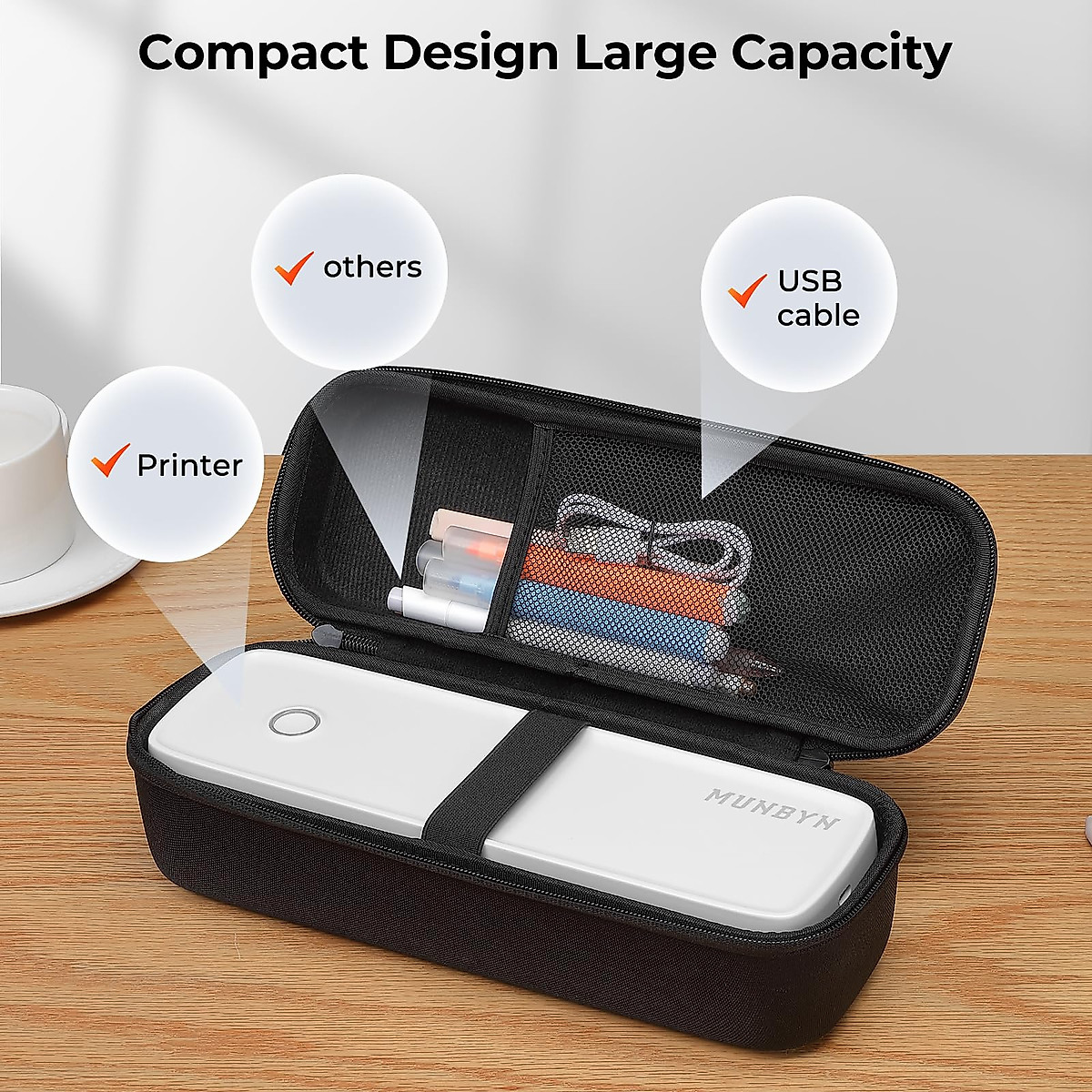 MUNBYN Portable Printers Wireless for Travel ITP04 with Carry Case, Portable Printer Bluetooth, Support 8.5 x 11 & A4 Thermal Paper, Compatible with Android, iOS & Laptop, Inkless Printer (White)