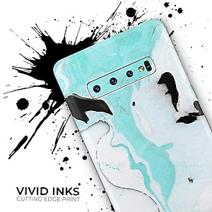 DesignSkinz Black and Teal Textured Marble | Protective Vinyl Decal Wrap Skin Cover Compatible with The Samsung Galaxy S10e (Full-Body, Screen Trim & Back Glass Skin)