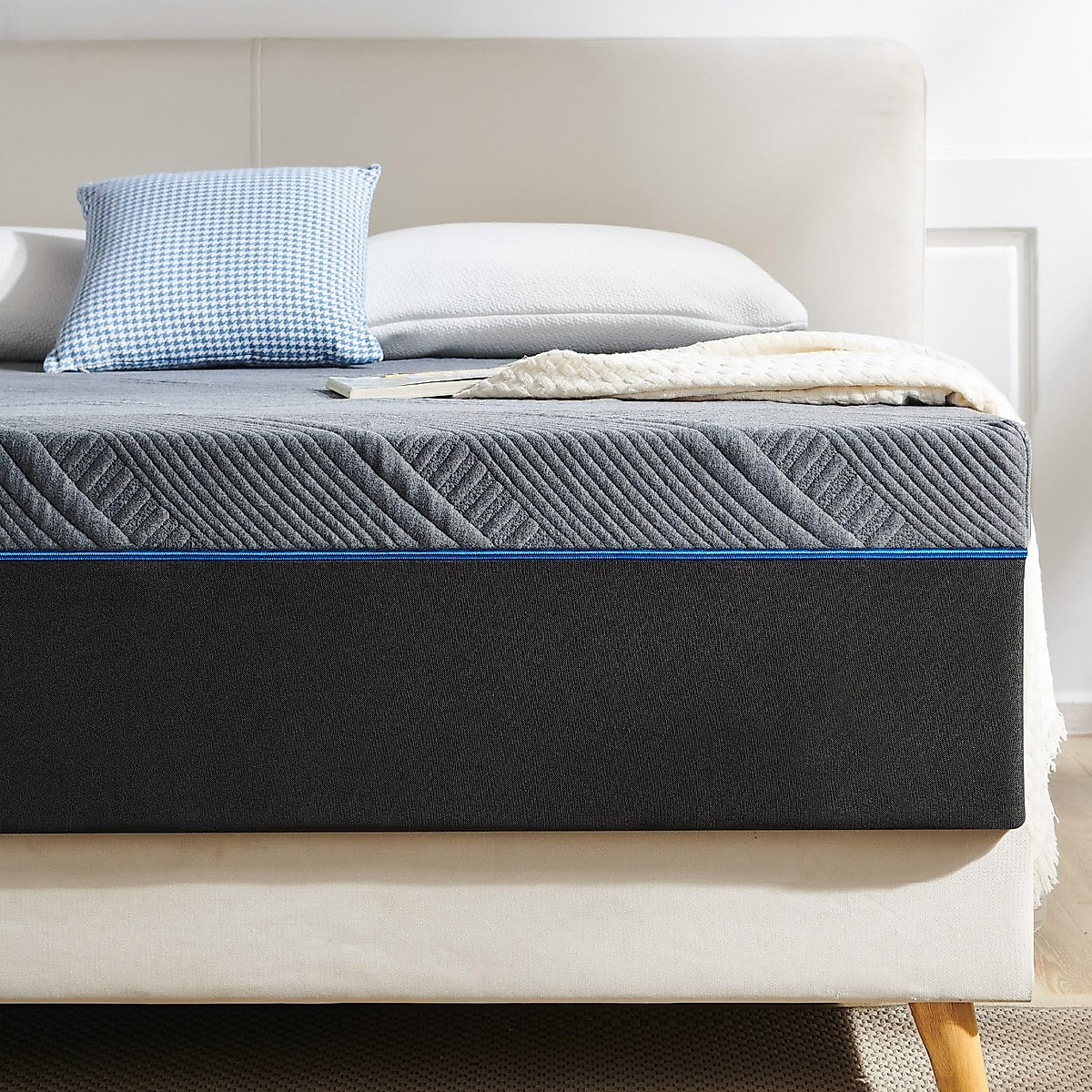 Natulliy Queen Mattress 10 Inch Gel Memory Foam Mattress in a Box, Firm Support, Removable Cover, Fits Various Bed Frames,Non-Fiberglass Queen Size Mattress Grey