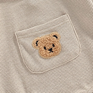 Cute Baby Sweatshirt Romper Waffle Knit Baby Clothes Infant Girl Boy Fall Winter Outfits (Khaki, 0-6 Months)