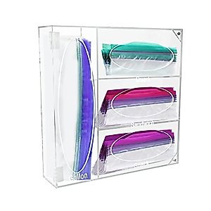 Locisne Acrylic Ziplock Bag Storage Organizer, Baggie Organizer Dispenser for Kitchen Drawer and Wall Mount with Lid