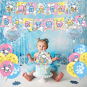 Cartoon Dog Birthday Party Decoration, Dog Include Kawaii Cartoon Theme Birthday Banner, Cake Topper, Latex Balloons, Foil Ballons for Kids Birthday Party Supplies, Baby Shower