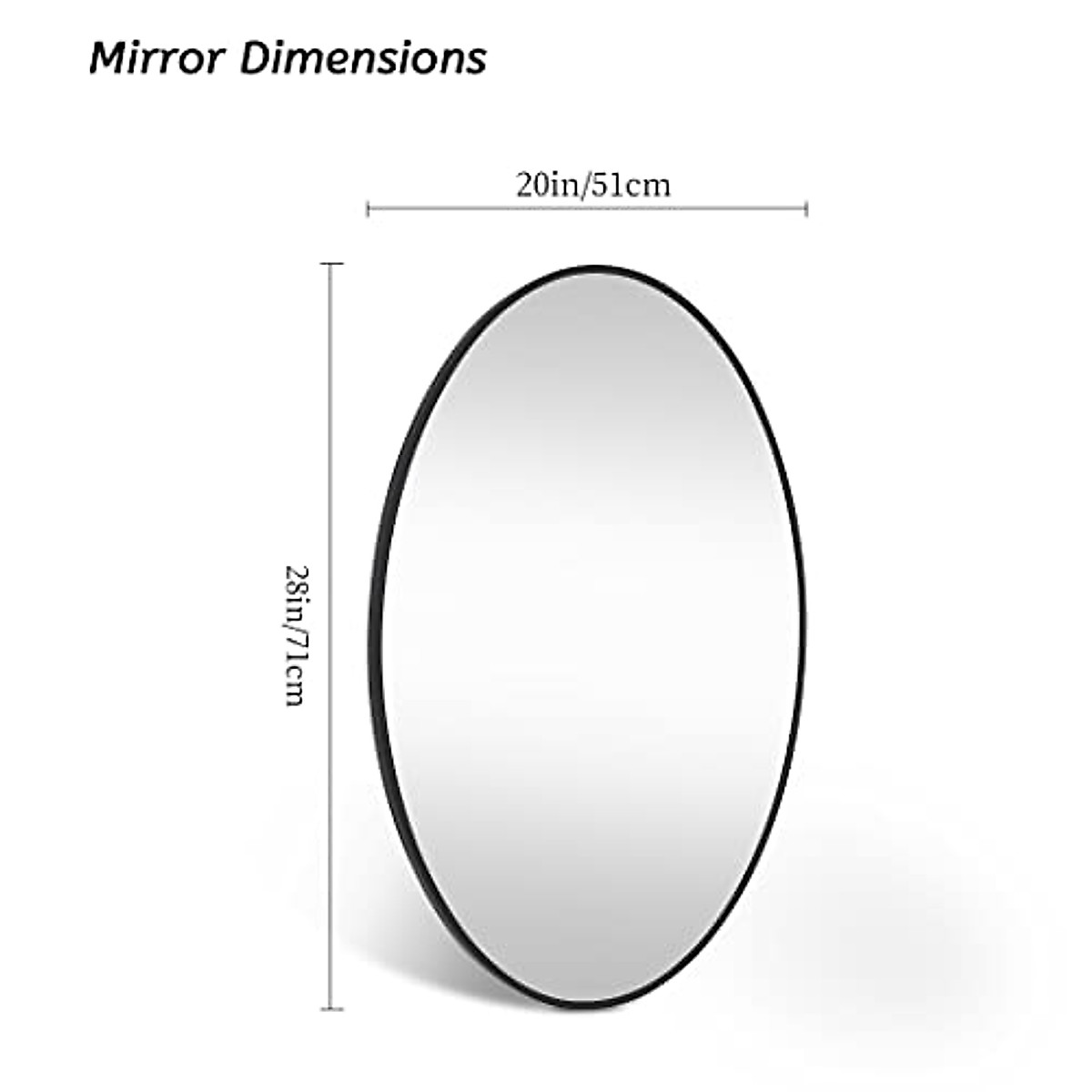 COFENY Oval Mirror, 20"x28" Black Bathroom Mirror with Metal Frame, Wall Mount Mirrors Decor Modern Hanging Mirror for Bedroom Living Room、Entryway