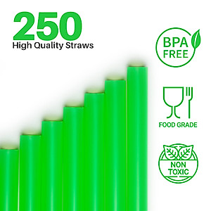 vaoruteng 10 Inch Drinking Straws (10 Inch x 0.28 Inch) (250, Green)