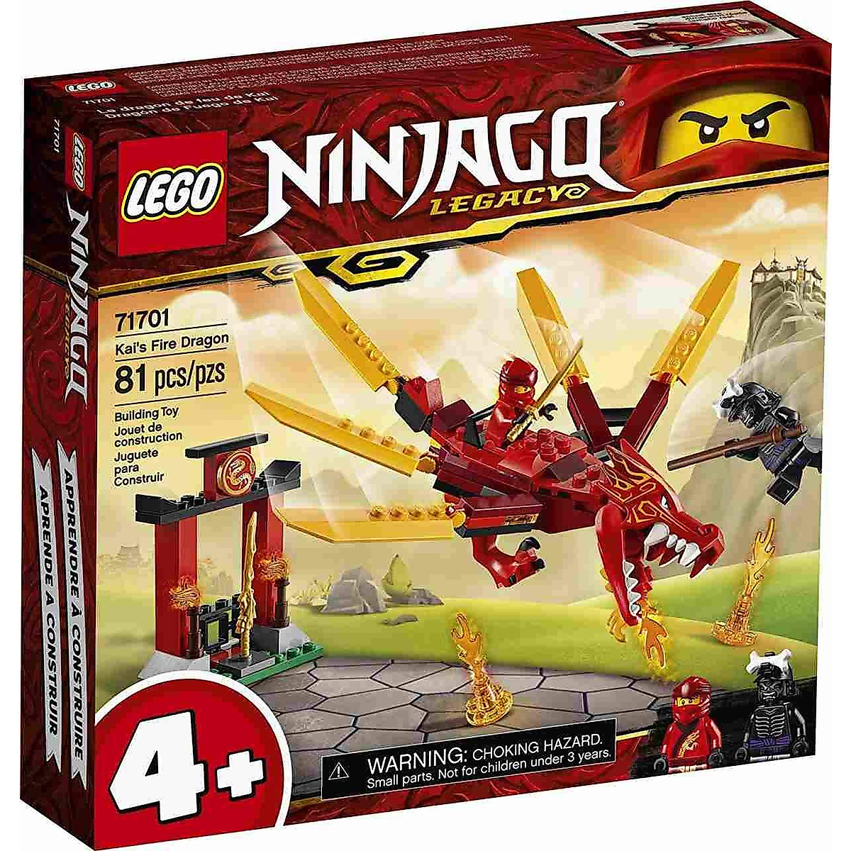 LEGO NINJAGO Legacy Kai’s Fire Dragon 71701 Dragon Toy Figure Building Kit (81 Pieces)