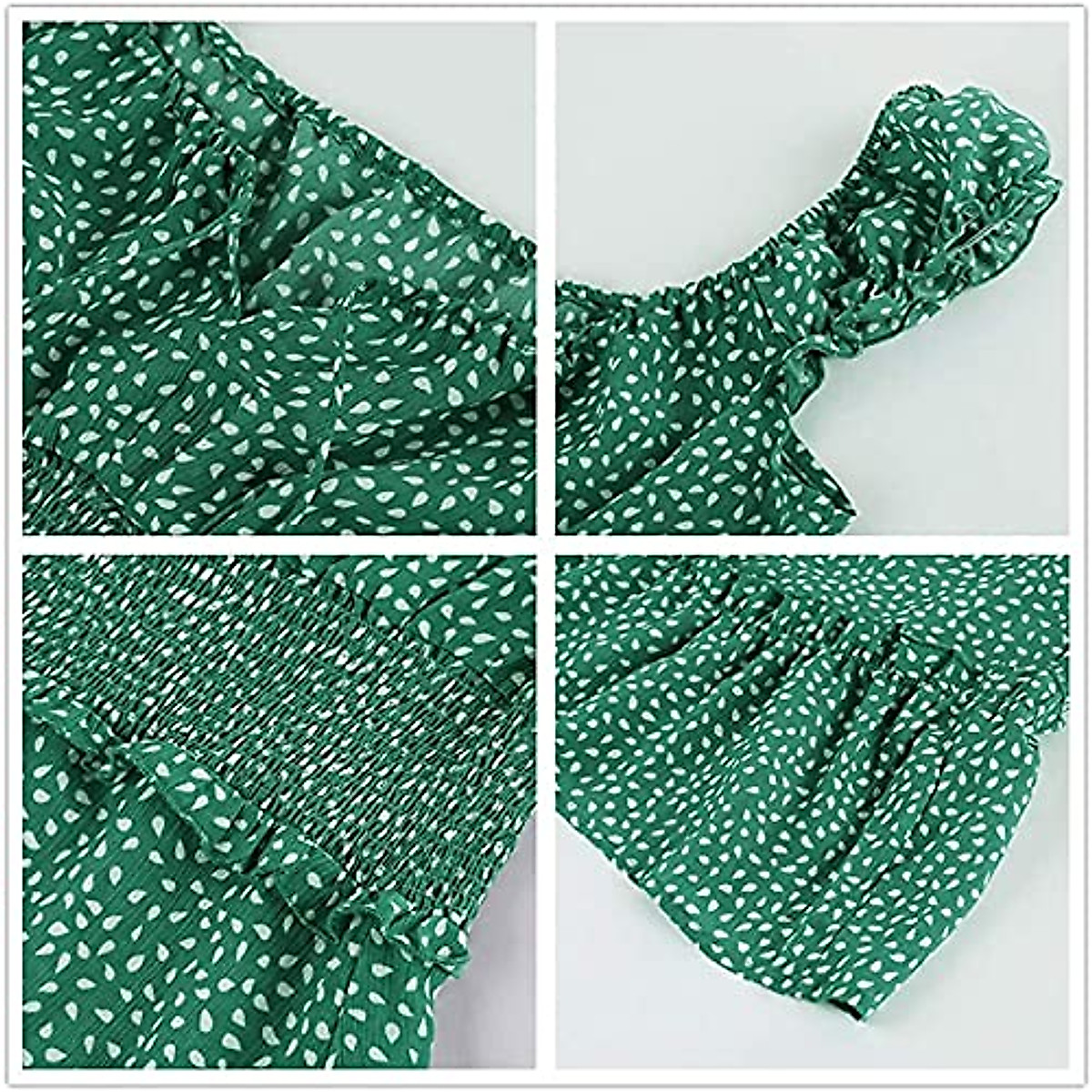 WYTong Women’s Summer Dresses Bohemian Sexy Summer Pleated Sleeve Neckline Print Dress Mini Dress Sundress(Green,Small)