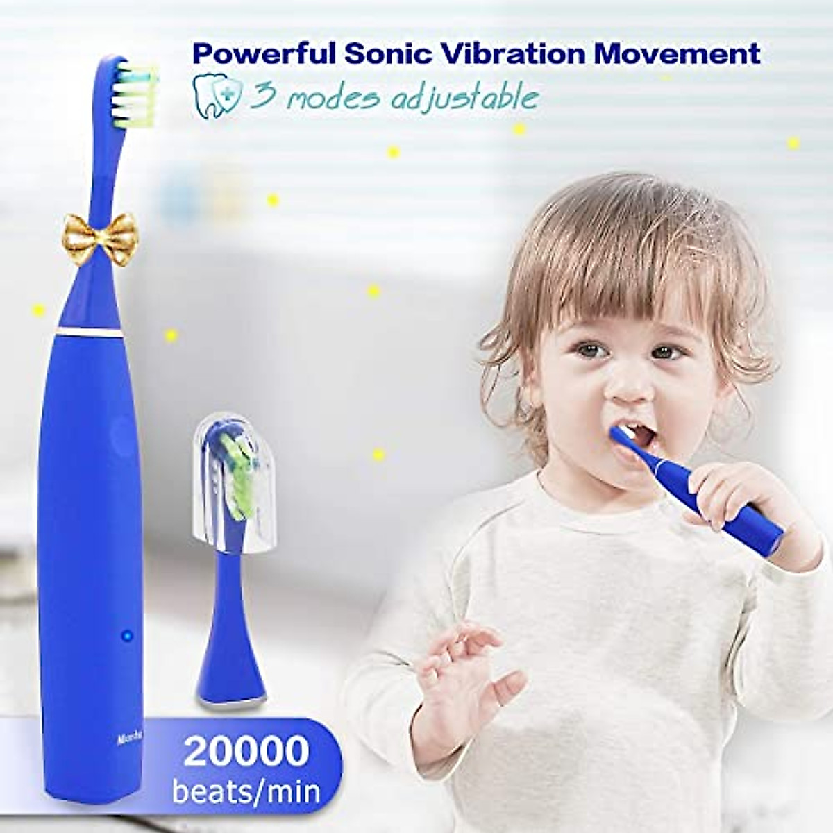 MICESHU Kids Electric Toothbrush, Rechargeable Sonic Toothbrush with 2 Brush Heads, Food Grade Silicone Sleeve & IPX7 Waterproof, for Children and Toddlers Age 3+, Soft