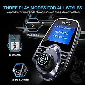Bluetooth FM Transmitter for Car [2023 Upgraded] Bluetooth Car Adapter Kit, Huge 1.44-inch Display, SD/TF Card Support, AUX Input, Compatible w/All Smartphones, iPods, FM Transmitter Bluetooth