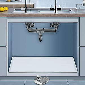 Tomekji Under Sink Mat, 34x22 (Please Check Dimensions) Under Sink Mats for Kitchen Waterproof, Made of Premium Silicone Perfect Sink Cabinet Protector - Holds Over 2 Gallons water - White