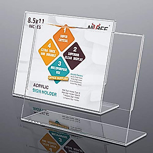 NIUBEE Acrylic Sign Holder 8.5x11 Inches 3 Pack Landscape, Slant Back Clear Paper Frames, Plastic Flyer Display Holder, Document Menu Table Stand for Office, Store, Restaurant -Horizontal