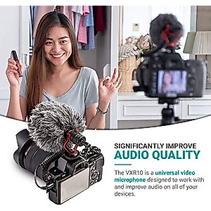 Movo VXR10 Universal Video Microphone with Lightning Dongle Adapter - Includes Shock Mount, Deadcat Windscreen, Case - Compatible with iPhone 14, 13, 12, 11, XS, XR, X, Pro, Max, and More