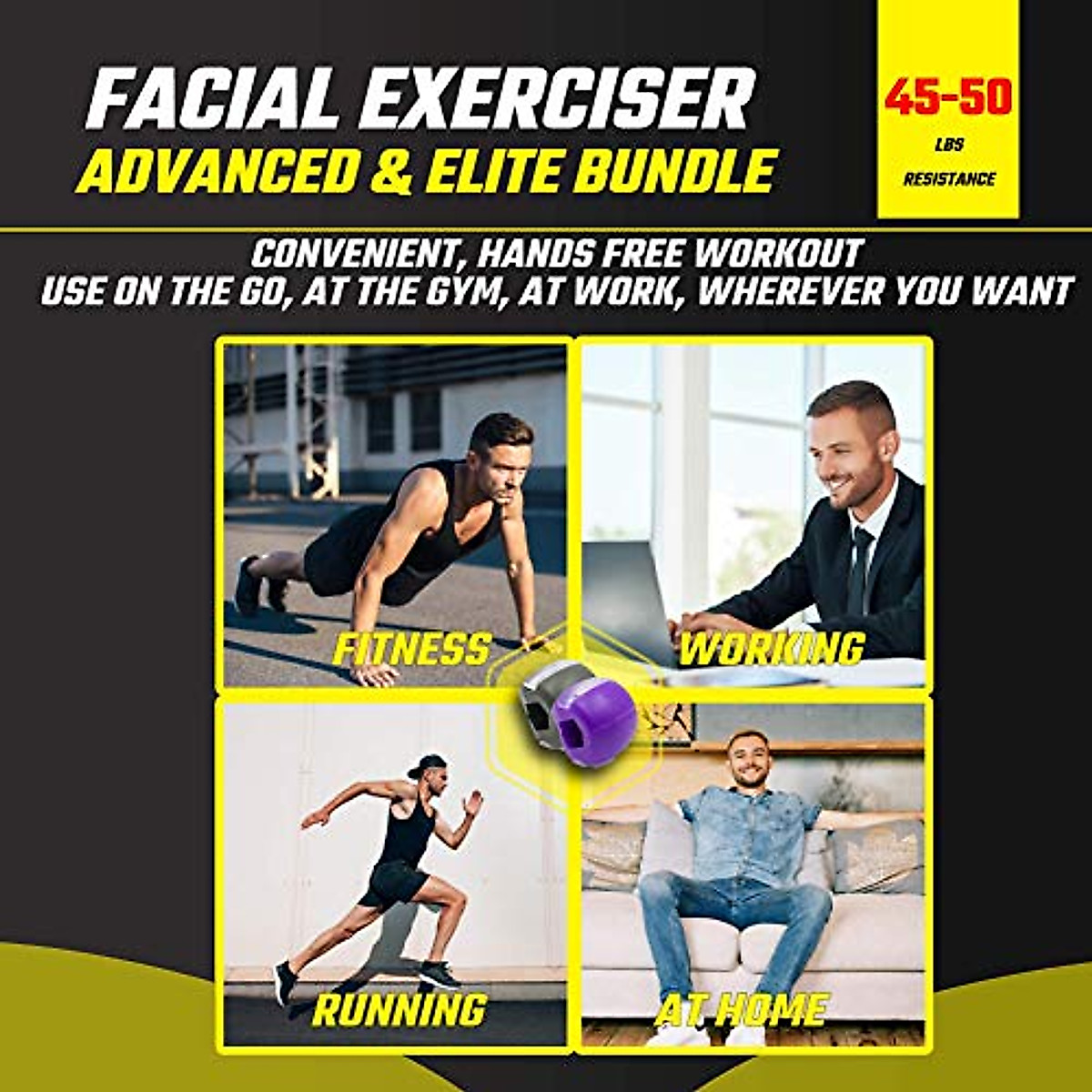 Jawzrsize Pop N Go and Custom Fit Jaw Enhancer Bundles- Jaw, Face, and Neck Exerciser and Toner (Custom Fit Advanced & Elite Bundle, Purple & Green)